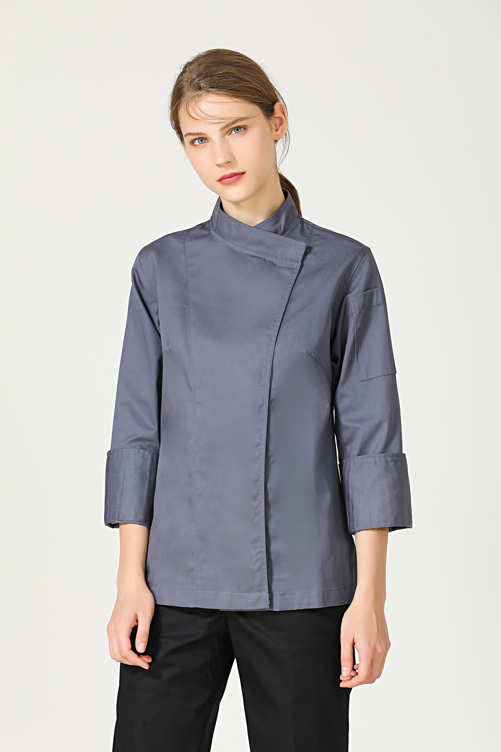 Rosemary Female Grey Chef Jacket, Long Sleeve - GreenChef by GC ...